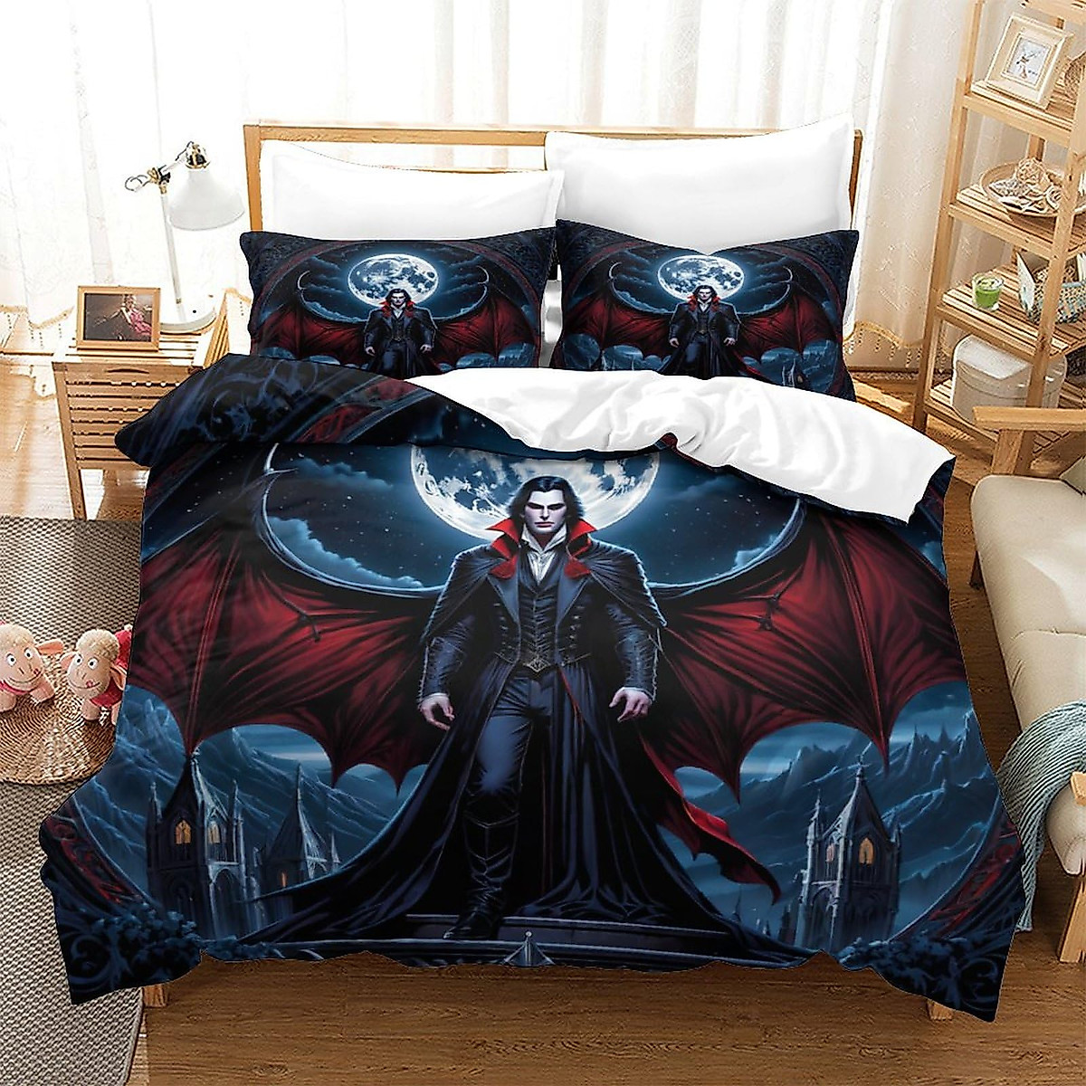 EVMILA Gothic Vampire Duvet Cover for Boys Girls Quilt Cover Comforter Covers 3D Print Scary Night with Pillow Cases with Zipper Closure Bedding Set Soft Microfiber 3 Pieces Twin（173x218cm）, Style-1