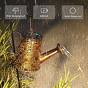 FEELIGHT Solar Lights Outdoor Garden Decorative, Small Watering Can Hanging Kettle Lantern Light Retro Waterproof Copper Solar Twinkle Lights for Backyard Table Patio Yard Pathway Walkway Decor (B)