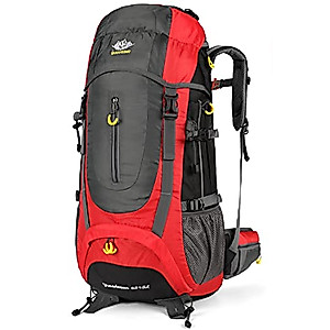 Esup 70L Hiking Backpack Camping Backpack Backpacking Backpack, Mountaineering Backpack with 65L+5L Rain Cover (Red)