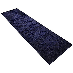 Unique Loom Trellis Shag Collection Plush Geometric Modern Moroccan Lattice Navy Blue Runner Rug (2' 7 x 10' 0)