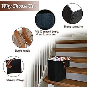 2 Pack Stair Basket with Handle, Foldable L-Shape Felt Storage Basket with 4 Pcs Supporting Insert for Carpeted Stairs, Large Staircase Organizer with Handle for Toys, Laundry, Household Items (Black)