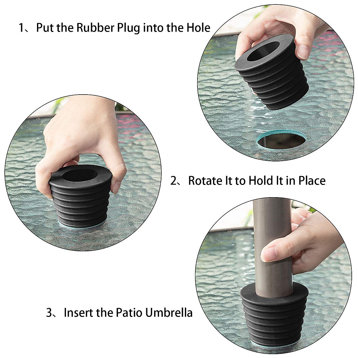 2 Pieces Umbrella Cone Wedge Patio Table Umbrella Hole Ring and Cap Set Fits up to 1.5 Inch in Diameter or Smaller Outdoor Patio Table Hole Pool Umbrella Adapter(Black Black)