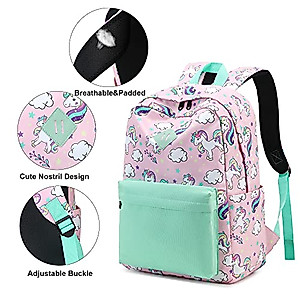 Unicorn School Backpack for Teen Girls, 3-in-1 Kids Backpack Bookbag Set School Bags with Lunch Box Pencil Case