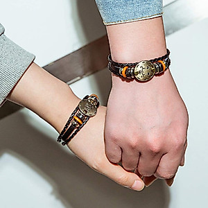 NIGHTCRUZ Constellation Braided Rope Bracelet - Punk Alloy Leather Bracelet - Hand Woven Braided Rope Bracelet Punk Chain Cuff 2 PCS (Pisces)