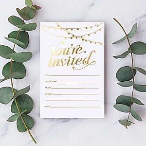 S&O Party Invitations! 25 Gold Foil Traditional Invitations with Envelopes, Wedding, Baby and Bridal Shower Invite, Housewarming Birthday and Girls Quinceanera Invitation Cards - 4x6"