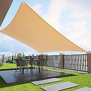 Duerer Sun Shade Sails Canopy 10' x 13' Rectangle, 95% UV Blockage, 185GSM Sail Shade Keep Cool for Patio, Garden, Pergola, Backyard, Outdoor Facility & Activities -Sand
