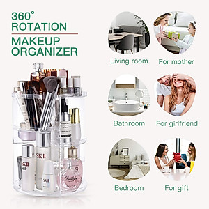seinlife 360 Rotating Makeup Organizer,DIY Adjustable Spinning Holder,Foldable Cosmetic Storage Display box,Large Capacity Make up Caddy Shelf,Fits Countertop Vanity and Bathroom (CLEAR)
