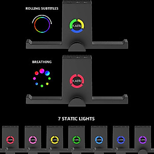 KAFRI RGB Headphone Stand Hanger with USB C Charger, Under Desk Dual Headset Holder Earphone Hook Mount Rack with 3 USB Charging Ports, PC Gaming Desk Accessories
