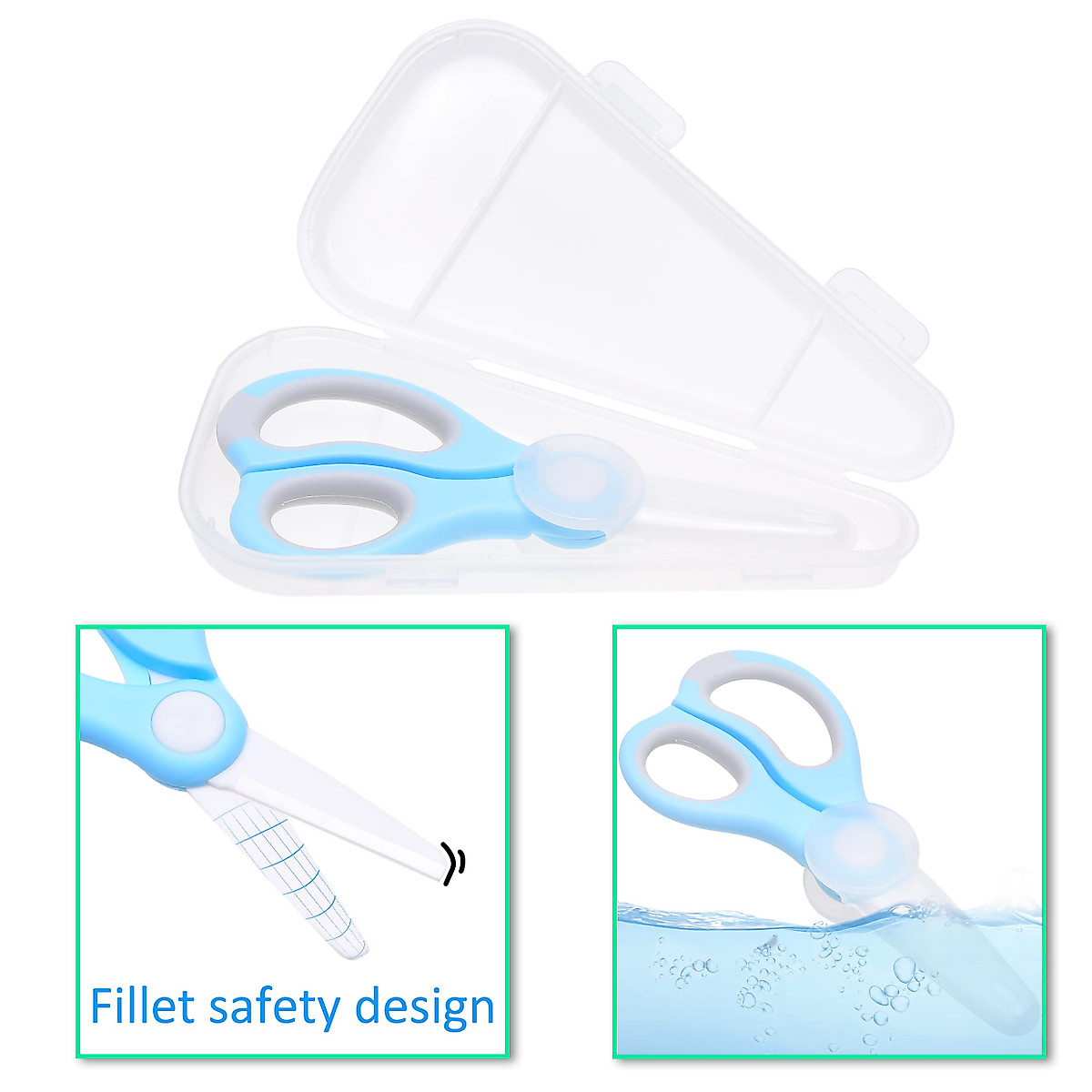 Kare & Kind 2x Ceramic Baby Food Scissors - Blue/Pink - With Dust Cover and Storage Case - Cut Baby Food Easily - Ideal for Noodles, Meat, Chicken, Veggies and Fruits (Blue & Pink - 2 pack)