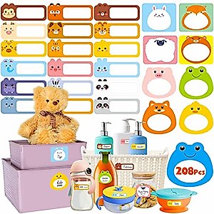 208 PCS Baby Food Labels, 26 Adorable Designs Removable Food Name Stickers Self-Adhesive Water/Oil/Tear Resistant for Baby, Kids, Toddlers Food Containers, Water Bottles, School Supplies, Mason Jars