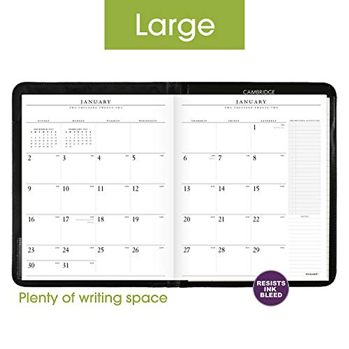 2022 Monthly Padfolio by AT-A-GLANCE, 9" x 11", Large, Executive, Black (7029005)