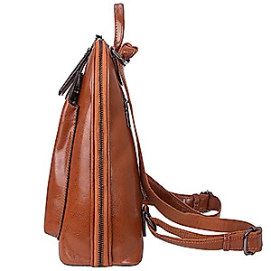 Iswee Genuine Leather Backpack Purse for Women Fashion Anti Theft Designer Ladies Daypack Convertible Shoulder Bags Travel(Brown)