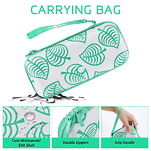 Grehge Carrying Case for Nintendo Switch,Leaf Crossing Hard Shell Protective Storage Case for Switch Console and Accessories,Cute Slim Portable Travel Carry Case Bag with 10 Game Card Slots for Girls