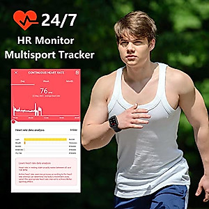 BRIBEJAT BT3 Smart Watch for Men Women Compatible with Samsung iPhone Android Phones (Dial/Answer Calls) 1.7'' 2.5D Screen, Voice Assistant, SpO2/Heart Rate/Sleep Monitor, IP68 Waterproof, Black