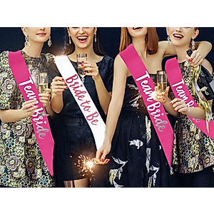 GDTO8820 Team Bride 7pc Satin Sash Set - Sophisticated & Fun Party Favors for Bachelorette Party, Bridal Shower & Wedding Party (7pc Set, White & Pink)
