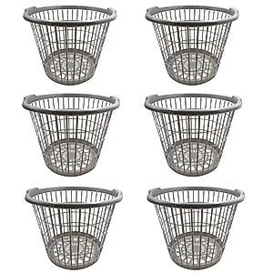 Set of 6 Grey Laundry Basket Lightweight One Bushel Capacity laundry hamper with lid Plastic storage baskets 1 Gift For home and garden use (17.5” x12”)