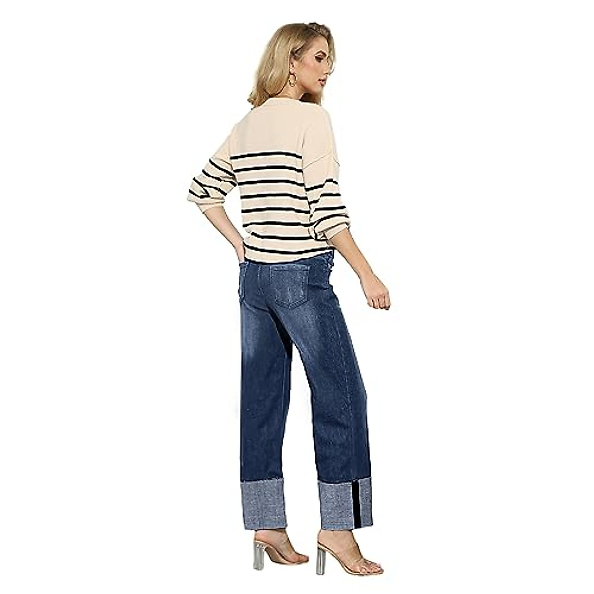 BWQ Womens High Waisted Straight Leg Mom Jeans Stretchy Boyfriend Denim Jeans