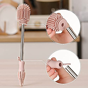 haakaa Cleaning Brush Silicone Bottle Brush Double-Ended Soft Silicone Bristles for Breast Pumps, Breast Milk Collectors, Baby Bottles, Teats, Breastmilk Storage Bags, Detachable - Blush, 1pk