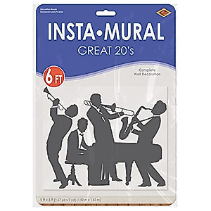 Beistle 20's Jazz Band Insta Mural Complete Wall Decoration Mardi Gras Music Party Supplies, 5' x 6', Black/White