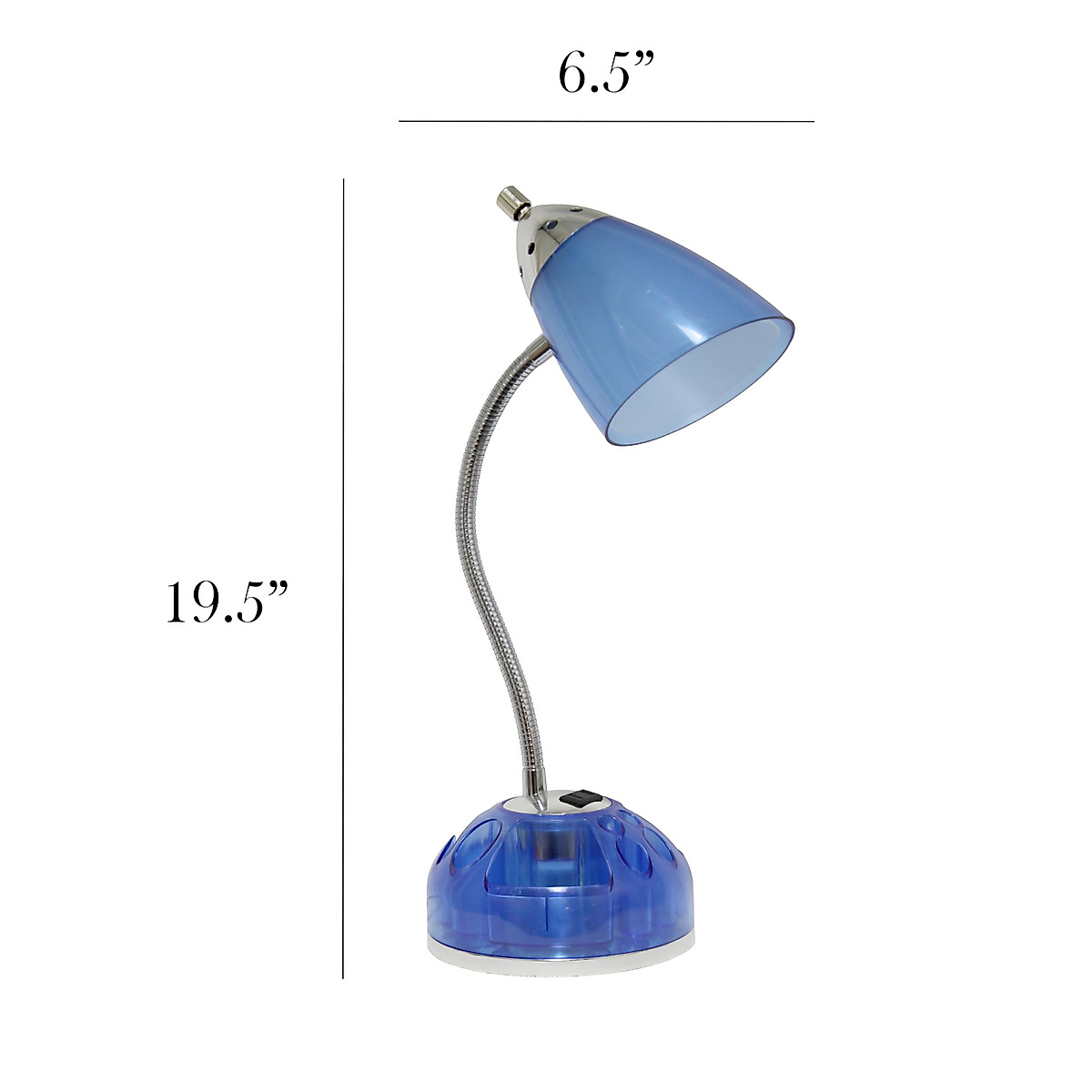 Limelights LD1015-CBL Flossy Organizer Desk Lamp with Charging Outlet Lazy Susan Base, Clear Blue 18.50 x 6.40 x 6.40 inches
