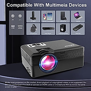 Projector with WiFi and Bluetooth, Native 1080P Portable Outdoor LED Movie Projector, Synchronize iOS & Android Smartphone Screen, Home Video Mini Projector Compatible with TV Stick/HDMI/USB/AV/Laptop
