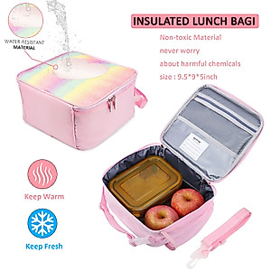 Girls Backpack, Kids Backpack for Girls with Lunch Box Girls Rainbow Unicorn Backpack Sequin Glitter School Backpack Preschool Kindergarten Elementary School Bag for 4- 8 Years Old Girl