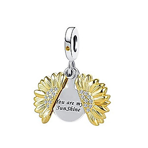 NanMuc Women Sunflower Charm You are My Sunshine Gold Plated Bead for Pandora Bracelets Wife friend Jewelry Mothers Day Gifts