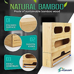 Premium Plastic Wrap Dispenser with Cutter and Ziplock Bag organizer, Bamboo Foil and Plastic Wrap Organizer for Kitchen Drawer, Ziplock Bag Storage Organizer for Gallon,Quart,Sandwich,Snack