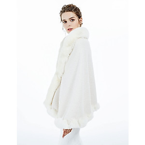 Faux Fur Shawl Wrap Bridal Cape Bridesmaids Stole Lambs Wool Shrug Winter Wedding with Fur Trim Ivory