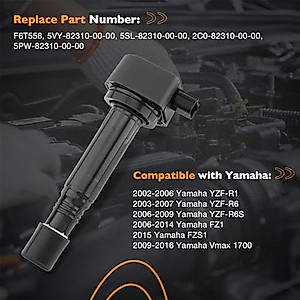 Ignition Coil Pack 4pcs Compatible with Yamaha 2003-2007 YZF R6| 2002-2006 YZF R1| 2006-2014 FZ1 & More Replaces# F6T558, 5VY-82310-00-00