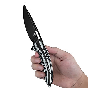 BESTECH KNIVES Pocket Folder Folding Knife: 3.54" N690 Steel Black Blade, Carbon Fiber and G10 Scales, Flipper, Liner Lock, EDC Titanium Clip, BL02D (White 02)