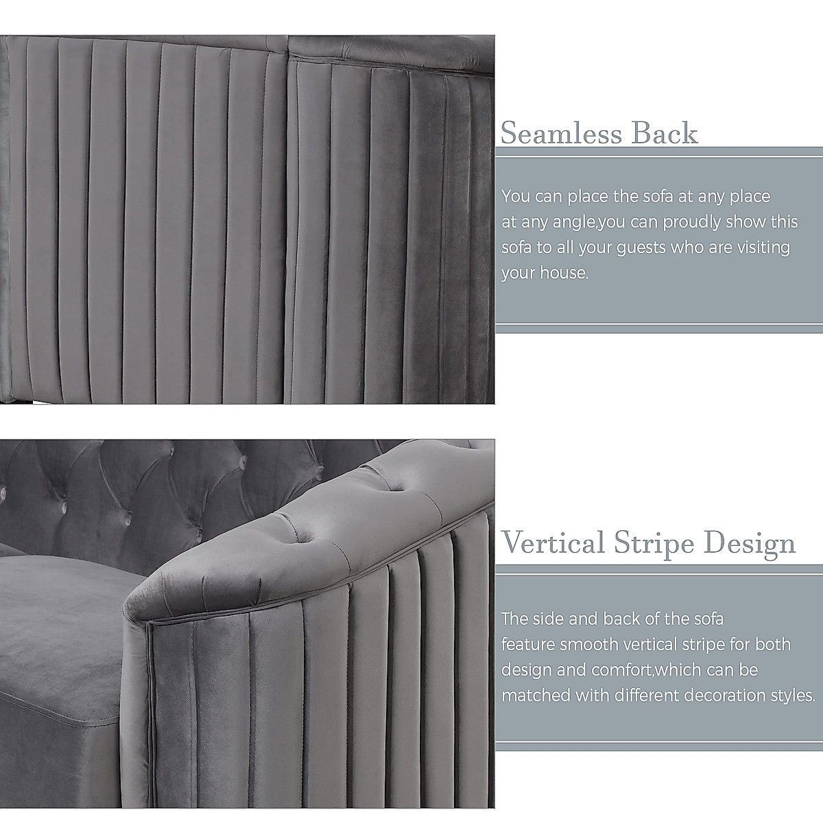 P PURLOVE Modern Single Sofa with Arms and Rubber Wood Legs, Velvet Upholstered Accent Sofa with Thick Removable Seat Cushion, Single Couch for Living Room, Bedroom or Small Space, Gray