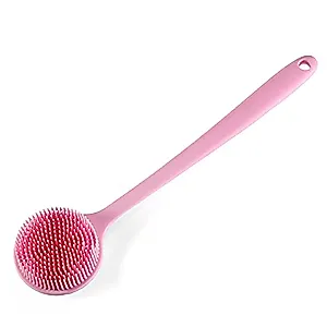 TBMAKE Body Brushes Multifunctional Silicone Brush Body Bath Shower Brush Back Massage Exfoliation Wisp Body Scrub Brush Long Handle Double-Sided (Color : Pink)