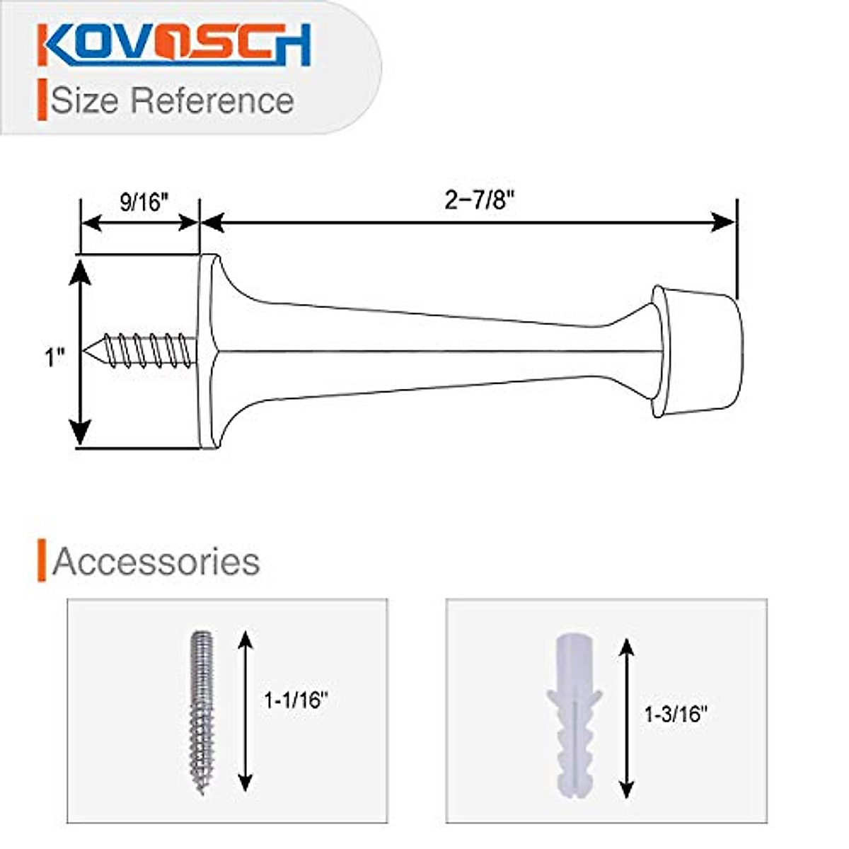 KOVOSCH Solid Rigid Door Stops with Soft Rubber Tips - Heavy Duty Durable Door Stoppers Wall Protector（Satin Nickel,2 Pack）