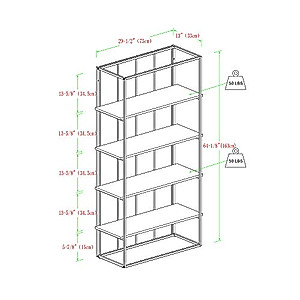 Walker Edison Evangeline Modern Farmhouse Metal and Wood 4 shelves Bookshelf, 64 Inch, Grey Wash