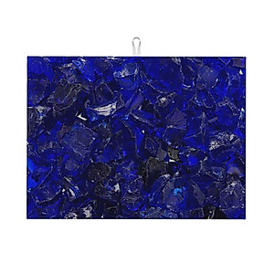 Cobalt Blue Glass Dish Drying Mat for Kitchen Counter, Large Microfiber Absorbent Reversible Hangding Quick Dish Draining Mat Protector Kitchen Decor Machine Washable 18×24 in