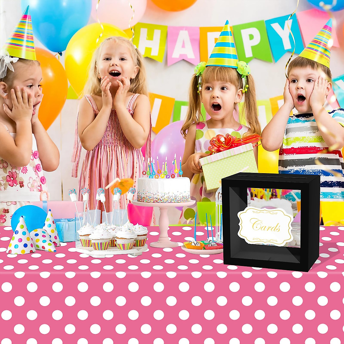 JCTHKUKU Clear Black Card Box for Party, Rectangular Cards Box Gift Cards Receiving Box Holder for Wedding, Bridal & Baby Showers, Graduation, Birthday, Retirement, Anniversaries Party Decorations