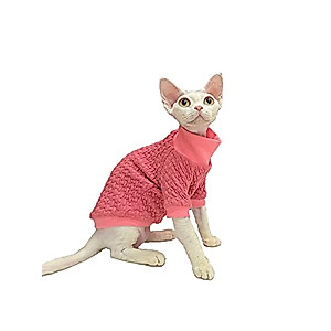 Sphynx Hairless Cat Clothes Autumn Solid Color Turtleneck Sweater Soft Warm Elasticity Pullover Cat Apparel Pet Clothes (M(4.4-5.5lbs), Rose red)