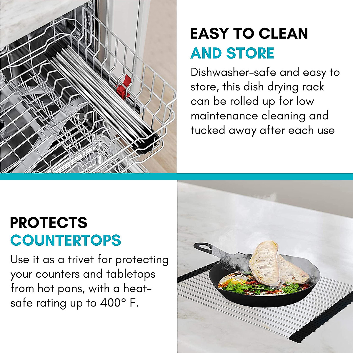 MK3 roll up Dish Drying Rack for Kitchen Counter , with Sponge Holder for Kitchen Sink Caddy Organizer Telescopic Storage Black