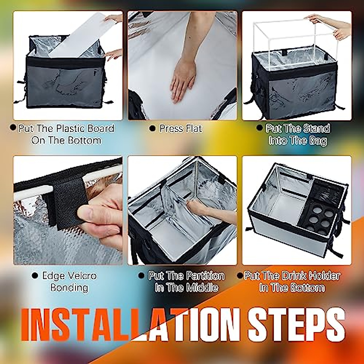 Tanlade 2 Pack Insulated Food Delivery Bag Cooler Catering Bag Waterproof Foldable Grocery Bags with Zippered Top Frame Cup Holder Partition Bottom Plate for Camping Catering Food Transport