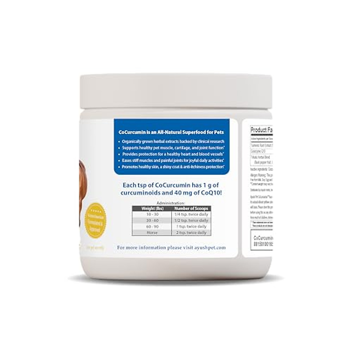 Ayush Pet CoCurcumin with Coq10, Muscle and Joint Pet Superfood Powder, Heart and Digestion Support, Small or Large Animals, Young and Senior Pet Supplement by Ayush Herbs, 5.2 Ounces