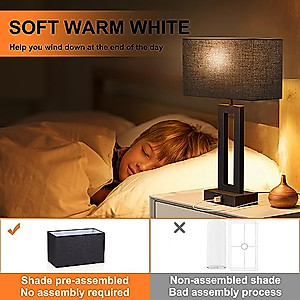 Nightstand Table Lamps for Bedrooms Set of 2 - Touch Bedside Lamp with USB C+A, 3 Way Dimmable Living Room Lamps for End Tables Set of 2, Modern Night Stand Lamps for Bed Side Guest Room(Black)