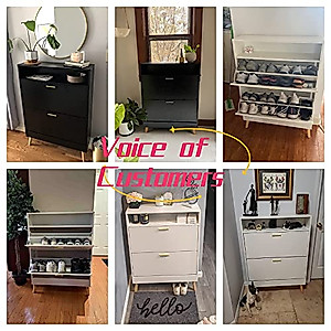 Gyfimoie Shoe Storage Cabinets, Free Standing Shoe Organizer with 2 Flip Drawers for Entryway, Narrow 3 Tier Entryway Hidden Shoe Rack with Doors (Black)