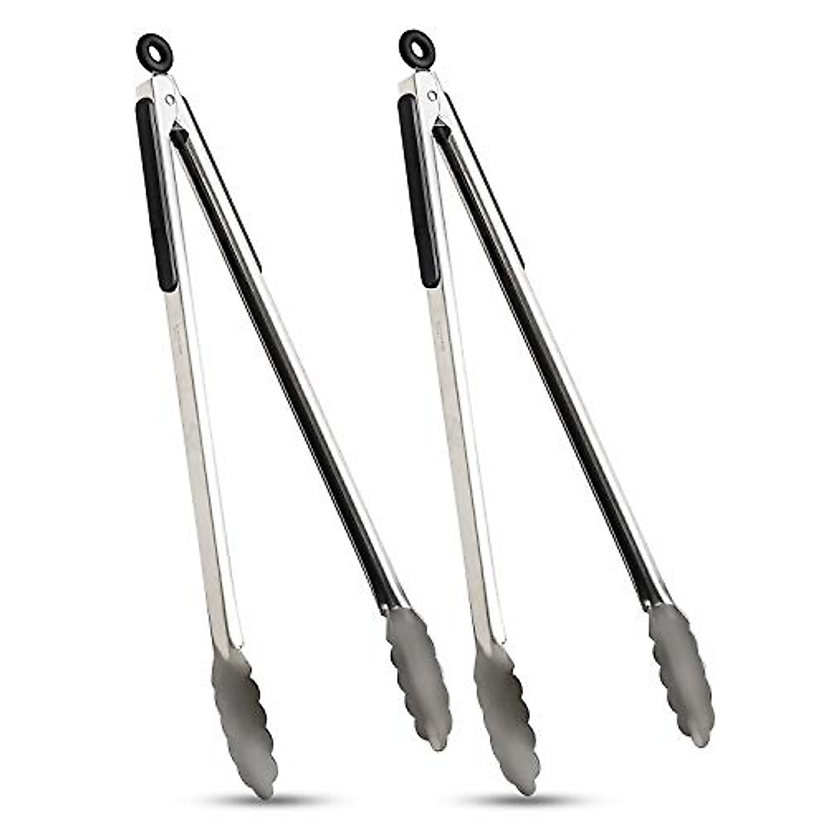 Premium Locking Grill Tongs Set of 2-16 inch Heavy Duty Long Kitchen BBQ Tongs for Barbecue Cooking Grilling, Stainless Steel & Dishwasher Safe