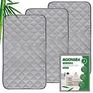 Bamboo Diaper Changing Pad Liner Non-Slip, Soft Terry Waterproof Changing Pad Mat, Quilted Absorbent Bassinet Liner Washable, 3 Pack Large 14"x 27" Reusable Changing Table Pad Protector Grey