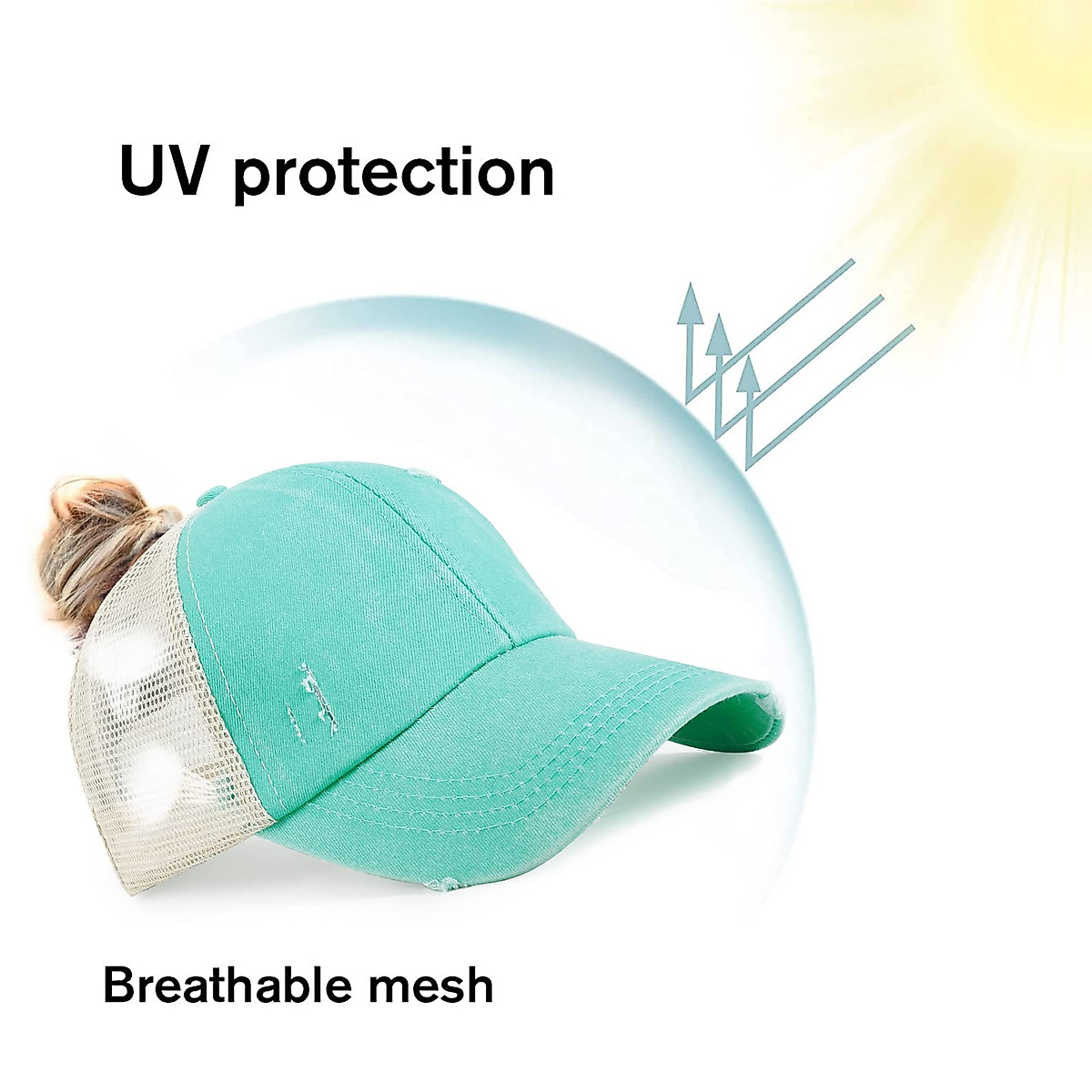 kozinu Ponytail Hats Baseball Hat Mesh Washed Distressed Dad Hat Vintage Cotton Trucker Hat for Women