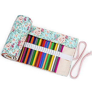 molshine Colored Canvas Pencil Roll Wrap 72 Slot - Portable Pen Storage Organization Holder for Artist Painter Student Sketch(No Pencils) (Colorful Flowers)