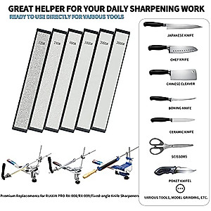 Diamond Sharpening Stones, CWOVRS 6 PCS Diamond Whetstones Knife Sharpening Kit with Anti-Slip Base- 120#, 240#, 600#, 1000#, 2000#, 3000# for Fix-Angled Knife Sharpening System, Ruixin Pro Sharpener