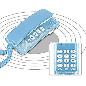 Bewinner Wired Corded Phone, Landline Phone Without Caller ID Display, Desktop Wall Phone for Home with Flash Function/Mute/Last Number Redial(Blue)