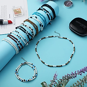 Yinkin 12 Pcs Puka Shell Necklace Beach Surfer Beaded Necklace Summer Surfer Chokers for Men Women Jewelry(Multicolor)